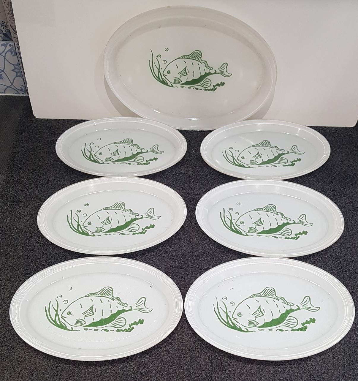 Vintage Phoenix Pyrex set of 7 Glass Plates Fish plates | Etsy