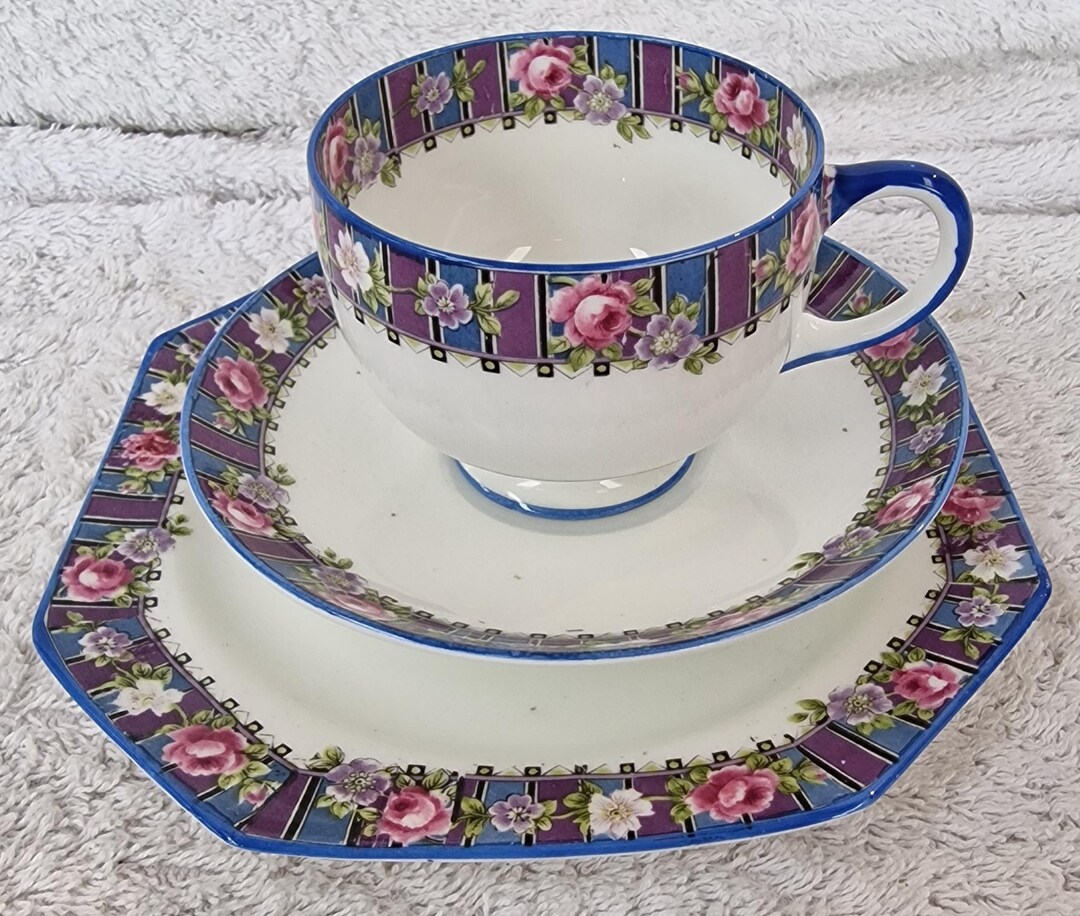 Antique Paragon Star China Part Hand Painted Trio - Ditsy Rose Border ...