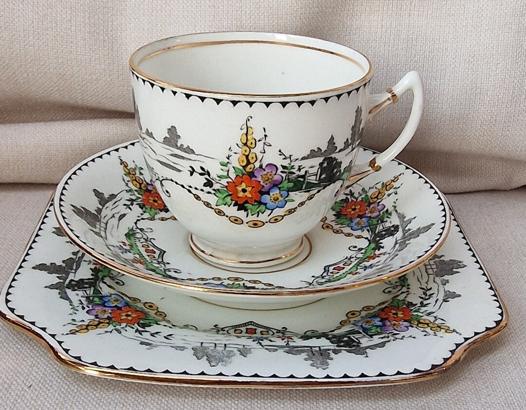 Antique Salisbury Bone China Trio in Lovely, Hand Painted Lima Pattern ...