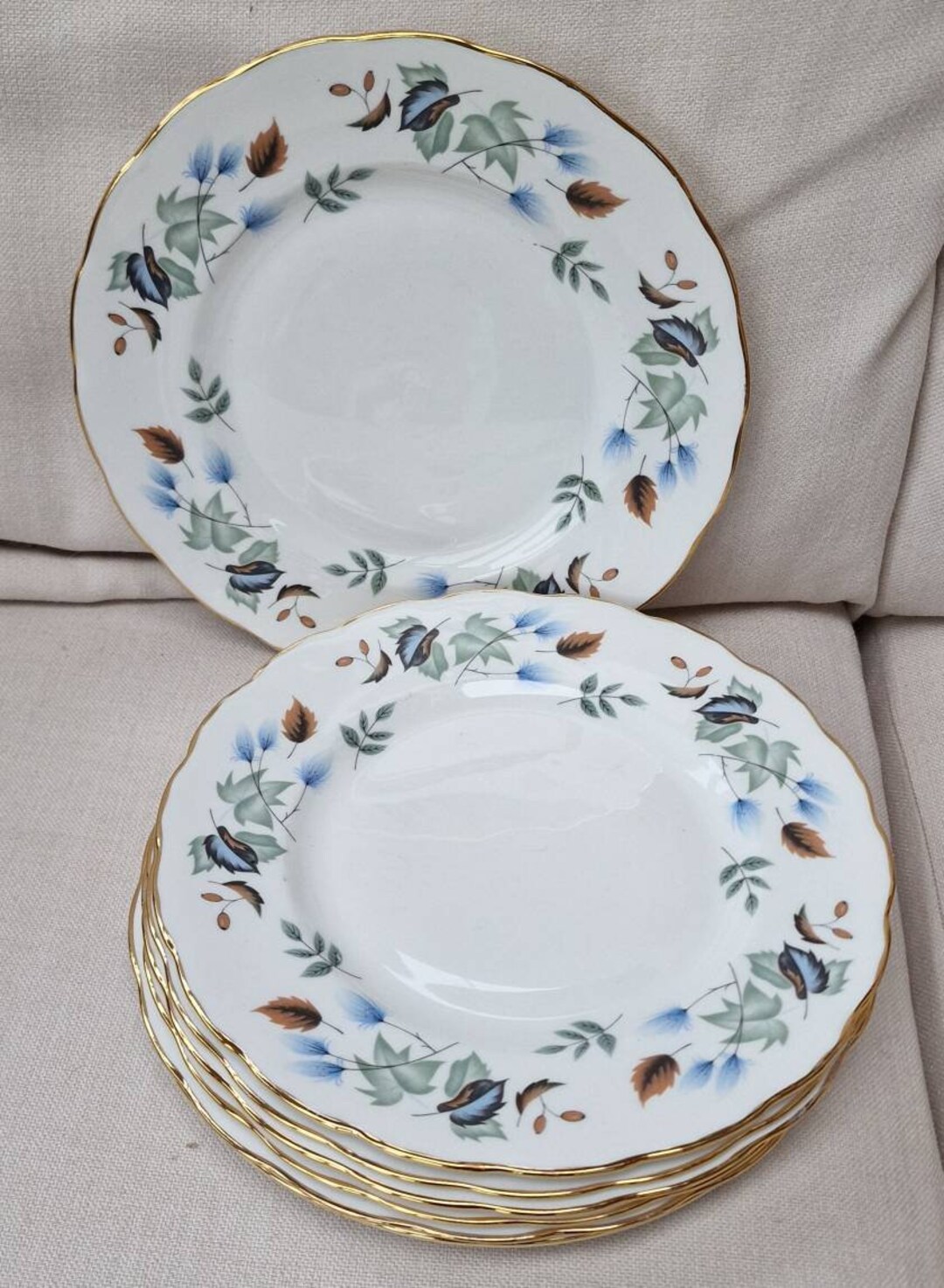 Colclough Bone China - Salad Plate - Linden, Blue Leaves, Pattern - Etsy