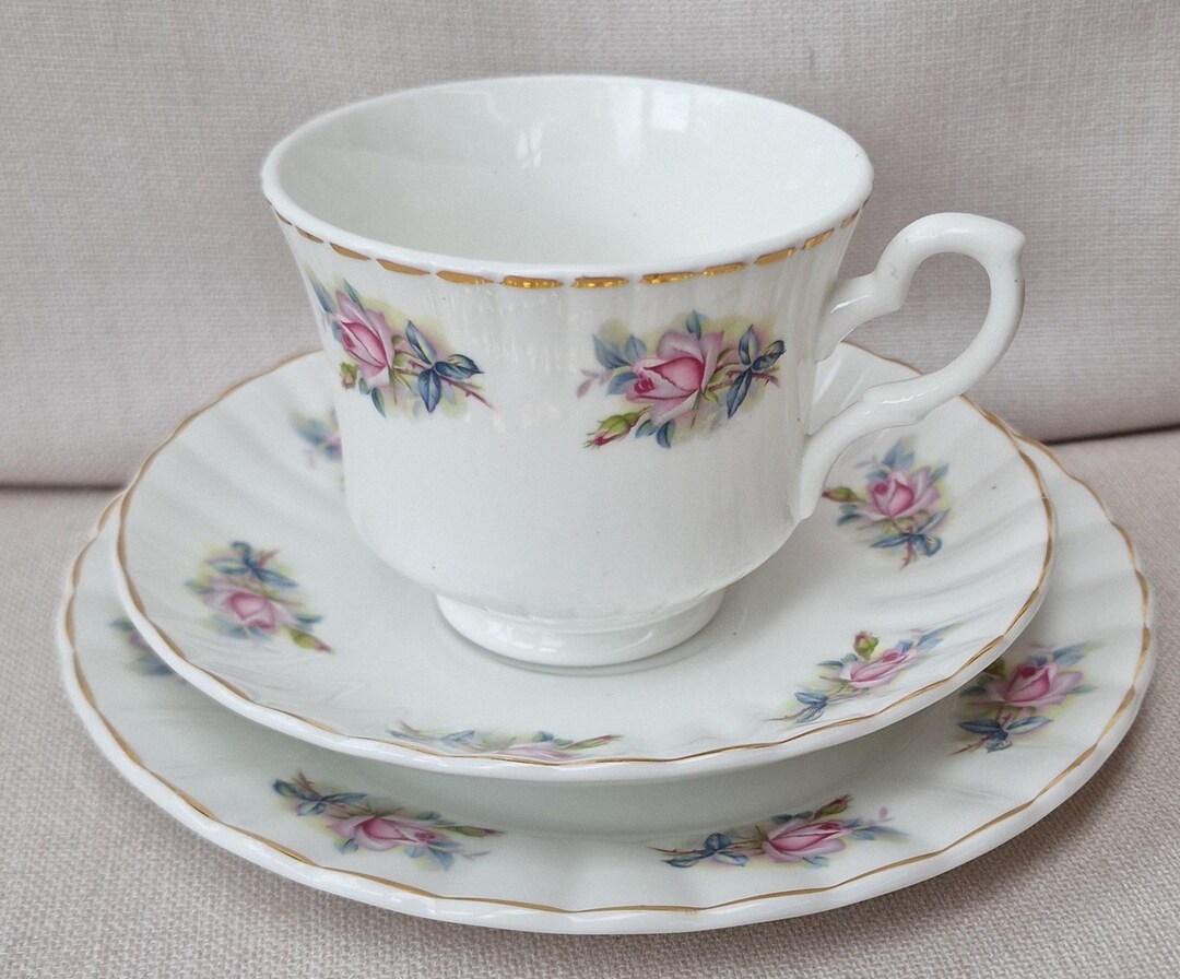 Mayfair English Bone China Trio - Pink Roses Pattern. - Etsy