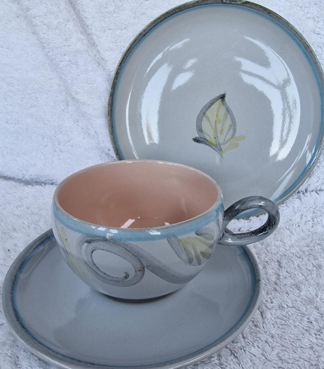 Vintage Denby Stoneware Peasant Pattern Tea Trio - - Etsy