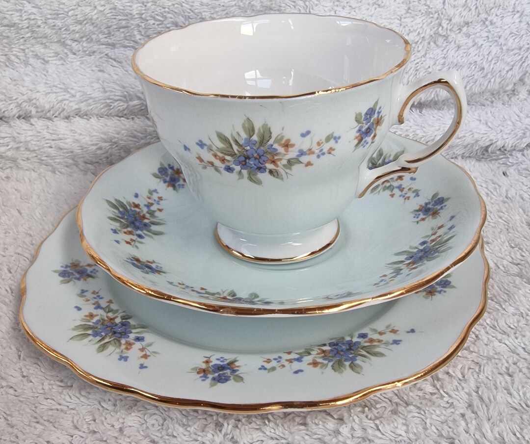 Colclough Blue Flowers Pattern Trio - Cup, Saucer and Side Plate. . - Etsy