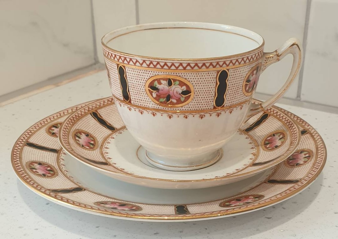 Antique Paragon Star China Hand Painted Trio - Imari Colours With Pink ...