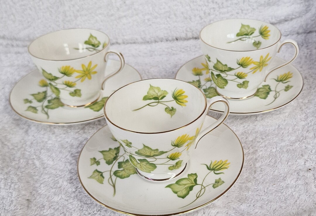 Vintage Shelley Fine Bone China Cups and Saucers Set of 3. Celandine ...