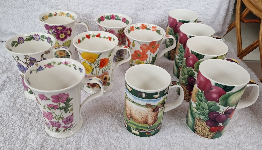 Fine Bone China Mugs by Dunoon, Flowers and Fruit Designs 8 Different ...