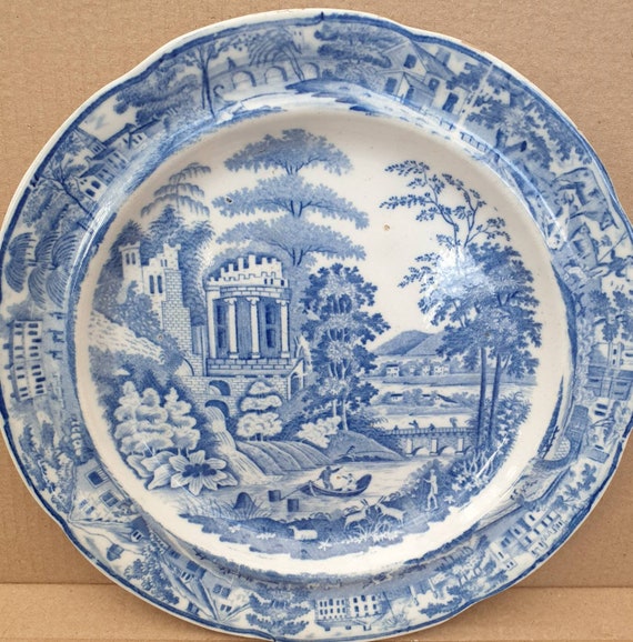 Antique Leeds Pottery Blue and White Plate C1820 Scene - Etsy UK