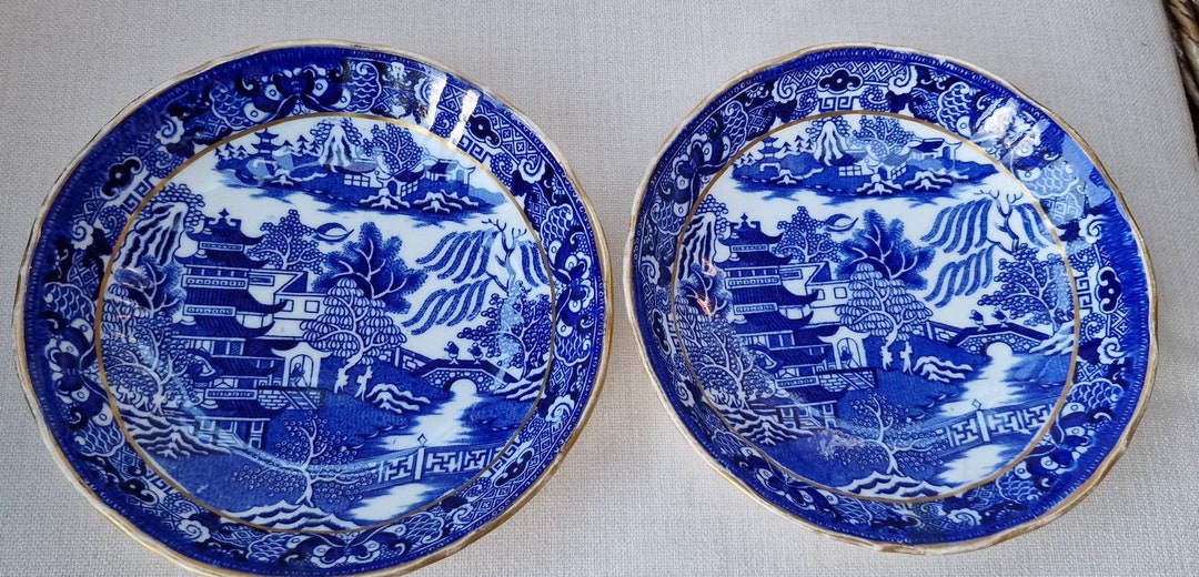 Antique Grainger Worcester Bowls - Blue and White Willow Pattern - Etsy