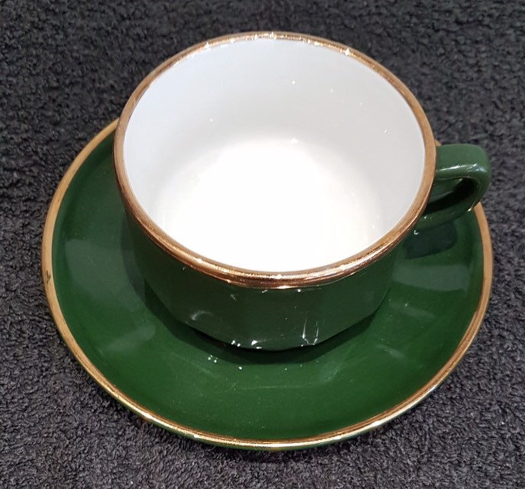 Apilco Green and Gold Coffee Cup & Saucer. - Etsy