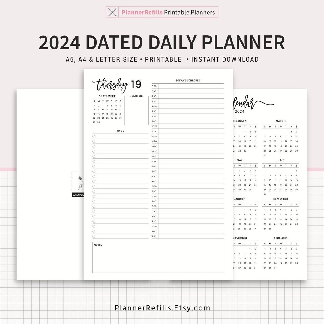 2024 Dated Daily Planner Printable, 12 Months, Daily Agenda, Daily ...