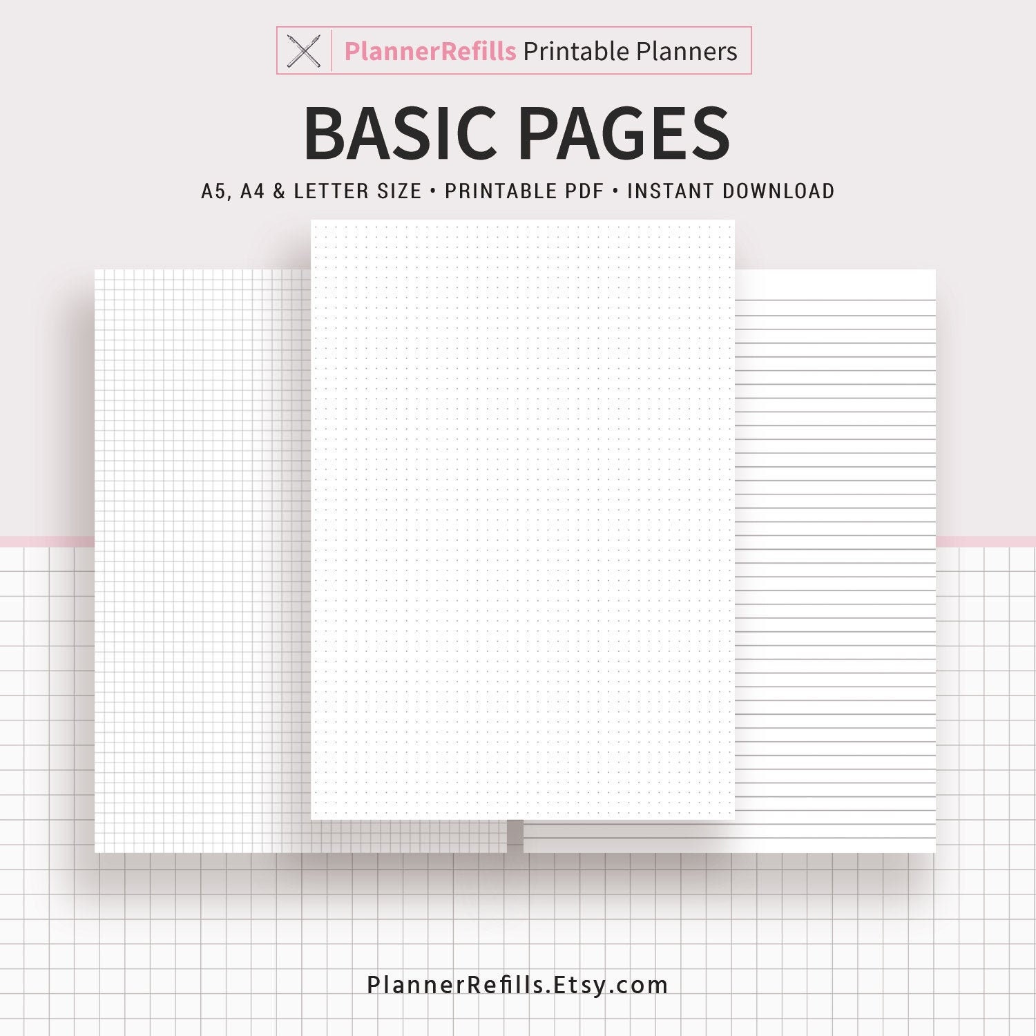 Basic Pages Inserts Dot Grid Square Grid Lined Paper - Etsy