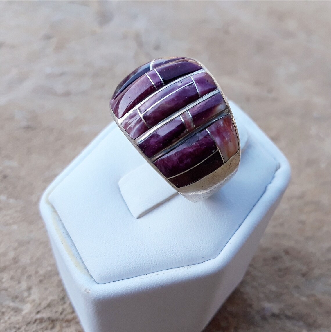 Purple Spiny Oyster Shell Multi Stone Inlaid Ring in Sterling - Etsy