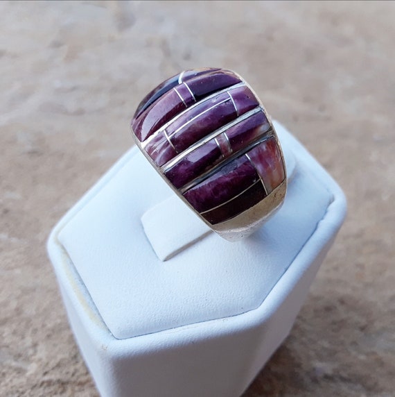 Purple Spiny Oyster Shell Multi Stone inlaid ring in … - Gem