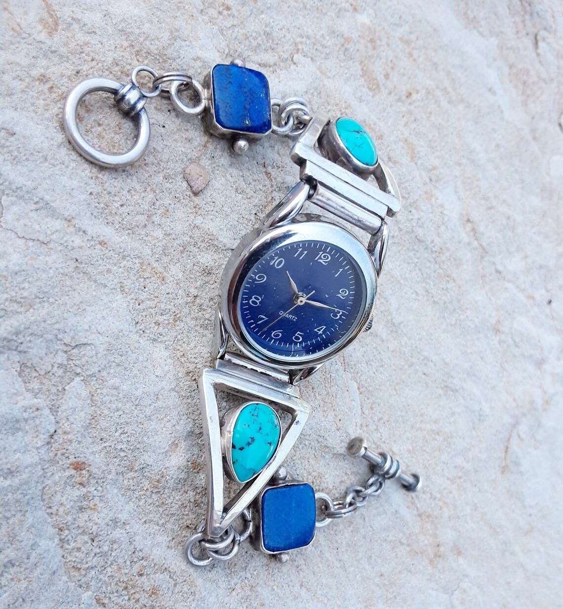 Vintage Navajo Lapis & Turquoise Sterling Silver Watch Link - Etsy