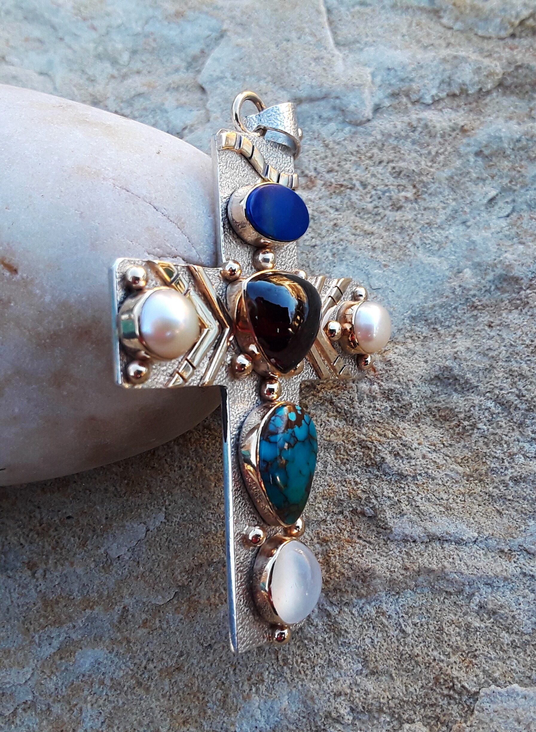 Master Goldsmth Estevan Garcia 14K Gold and Sterling Silver Gemstone ...