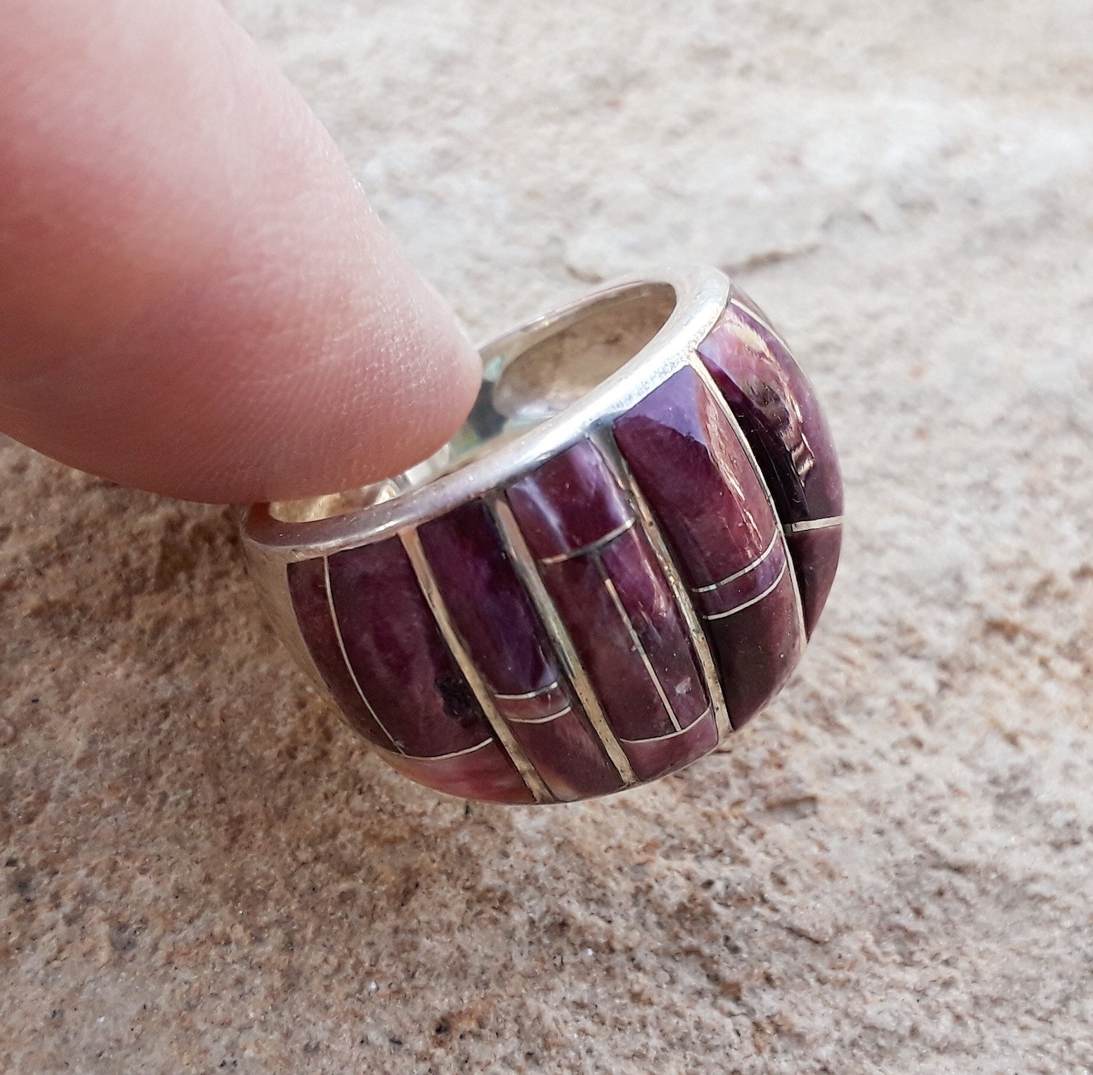 Purple Spiny Oyster Shell Multi Stone Inlaid Ring in Sterling Silver - Etsy