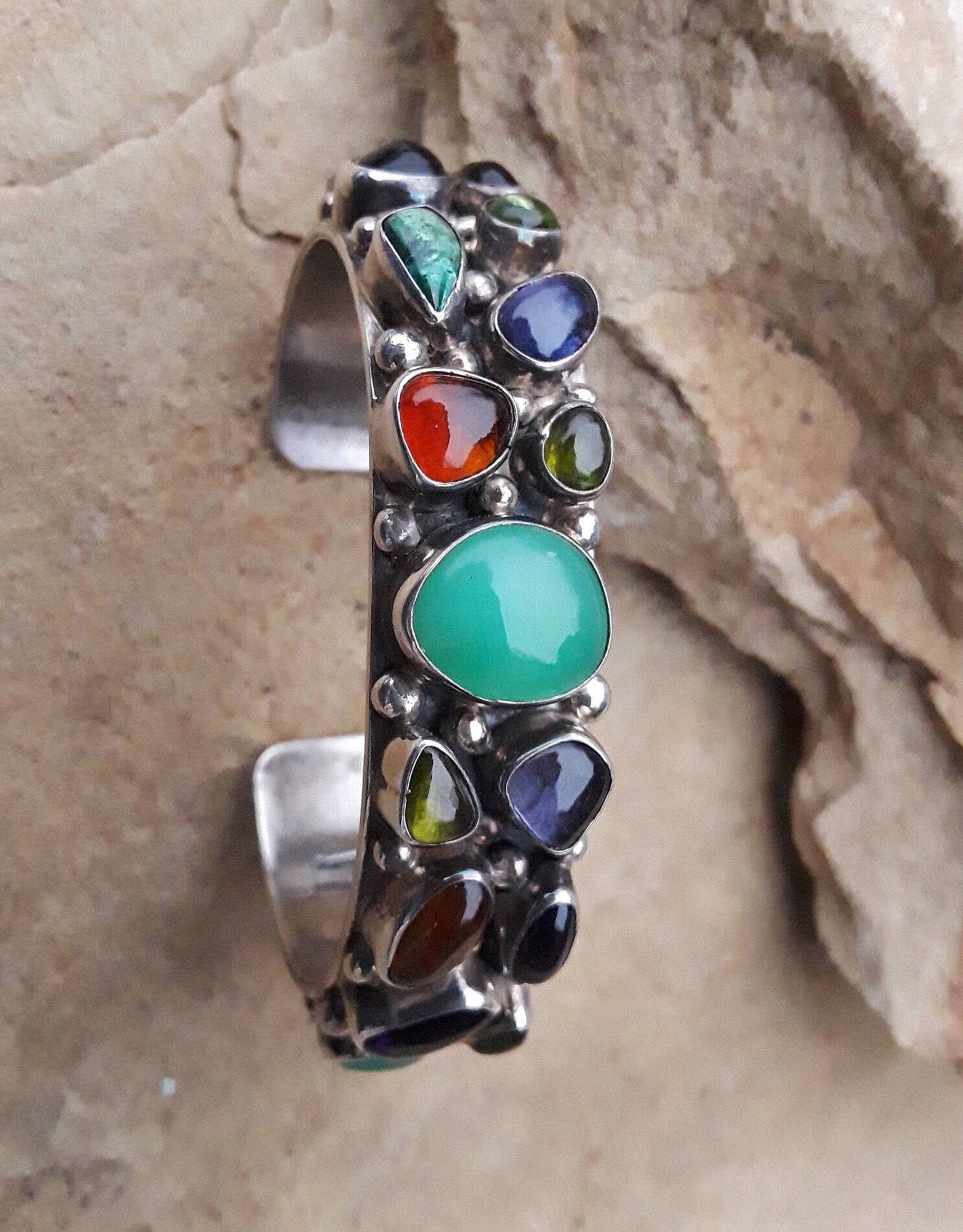 Navajo Multi Stone Cluster Cuff Bracelet Sterling Silver - Etsy
