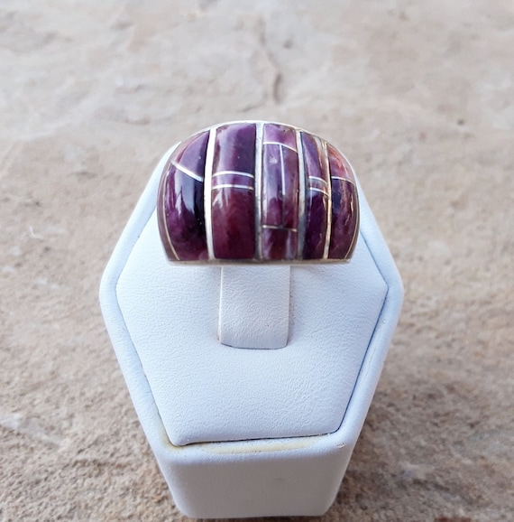 Purple Spiny Oyster Shell Multi Stone inlaid ring in … - Gem