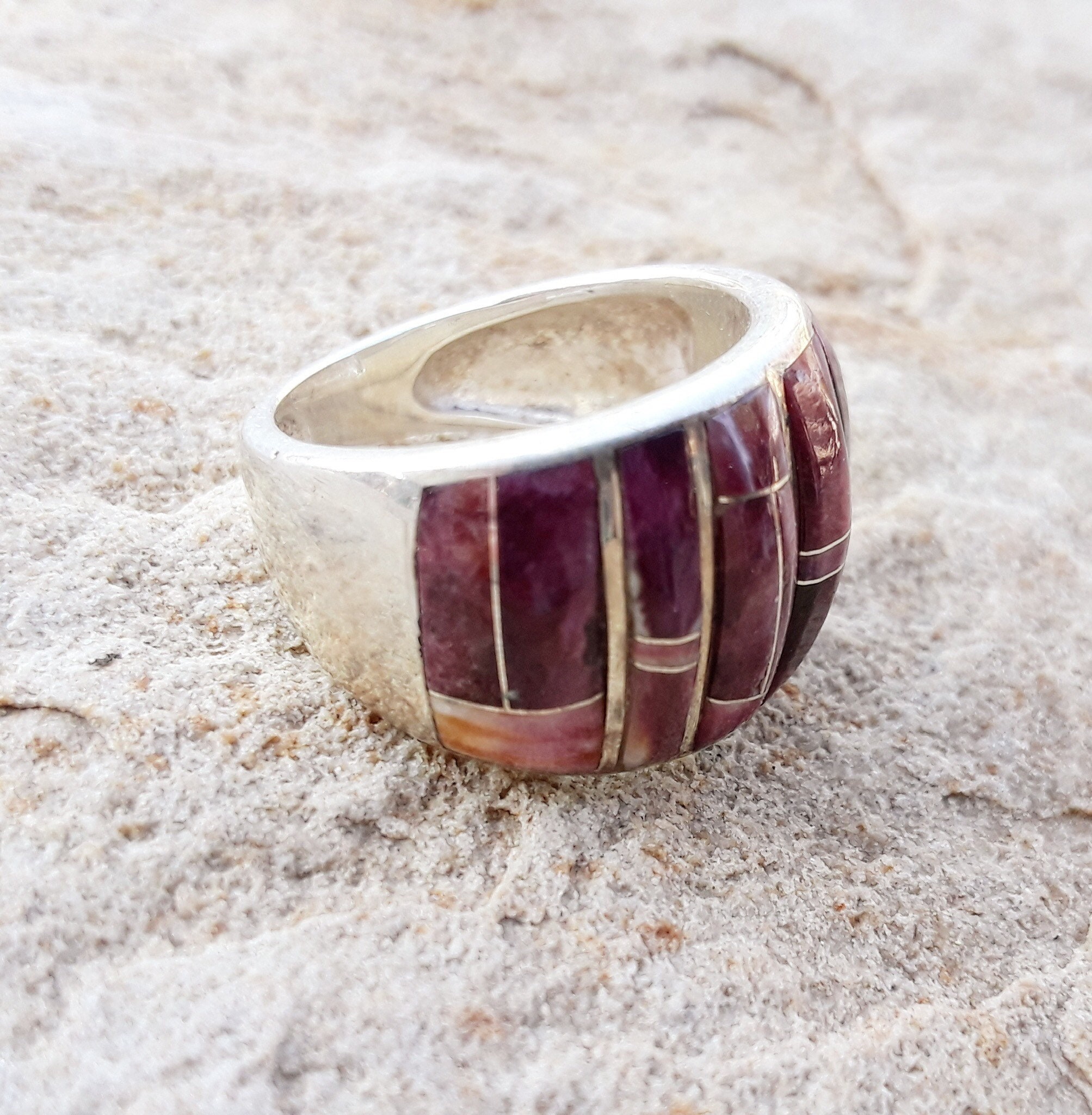 Purple Spiny Oyster Shell Multi Stone Inlaid Ring in Sterling Silver - Etsy