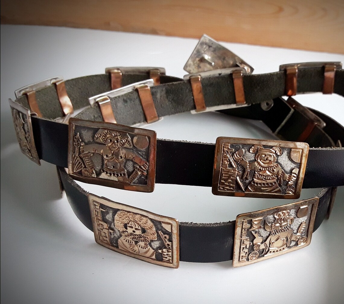 Vintage Kachina Concho Belt Made by Floyd & Lloyd Becenti in Sterling ...
