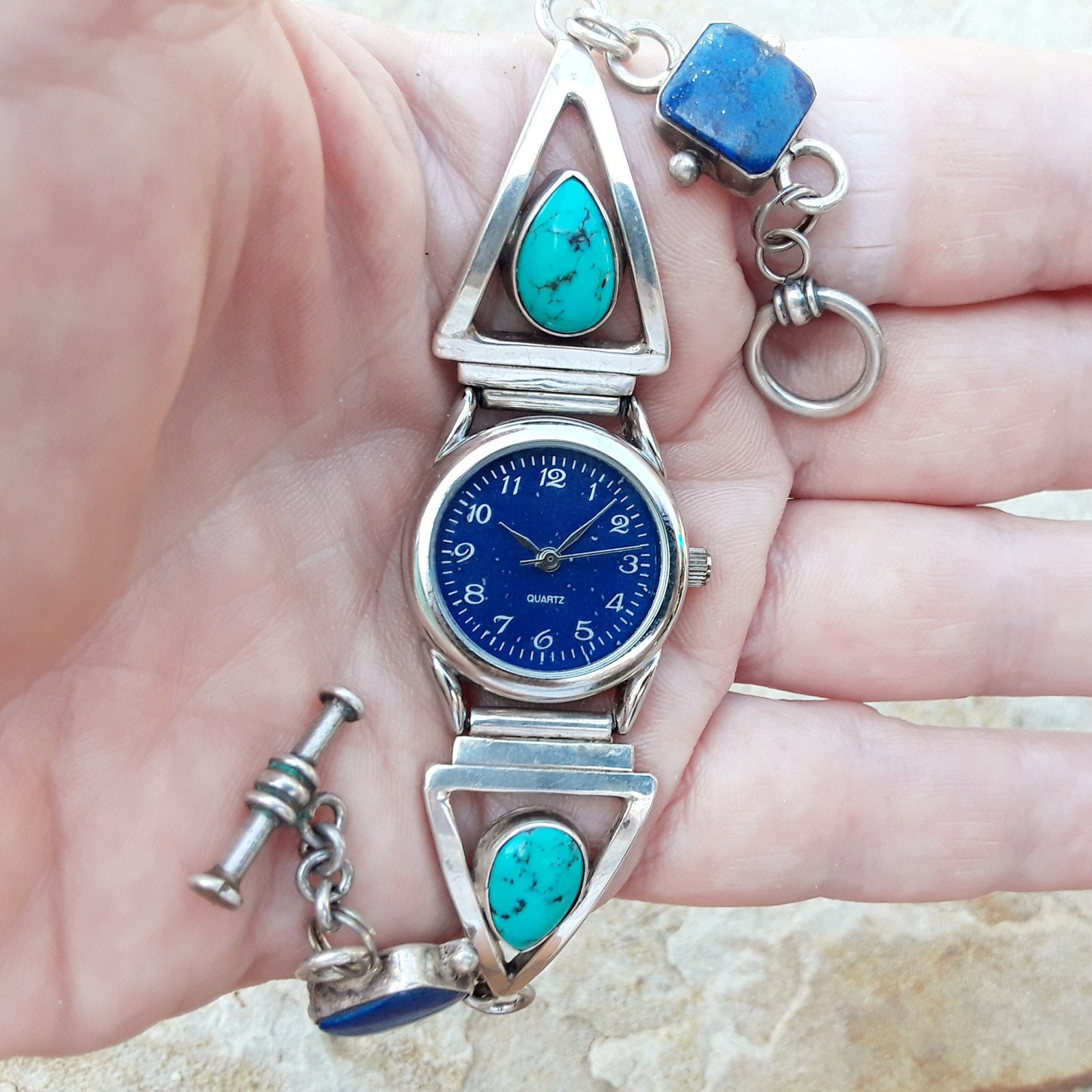 Vintage Navajo Lapis & Turquoise Sterling Silver Watch Link - Etsy
