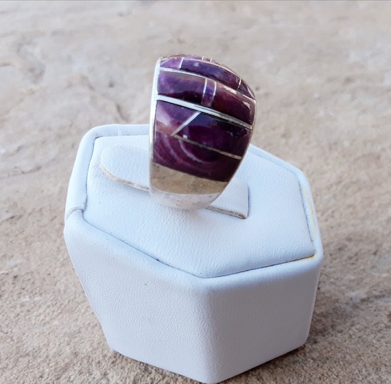 Purple Spiny Oyster Shell Multi Stone inlaid ring in … - Gem