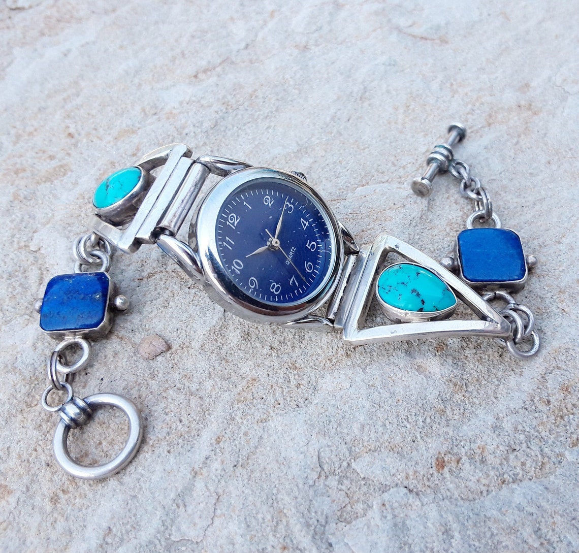 Vintage Navajo Lapis & Turquoise Sterling Silver Watch Link - Etsy