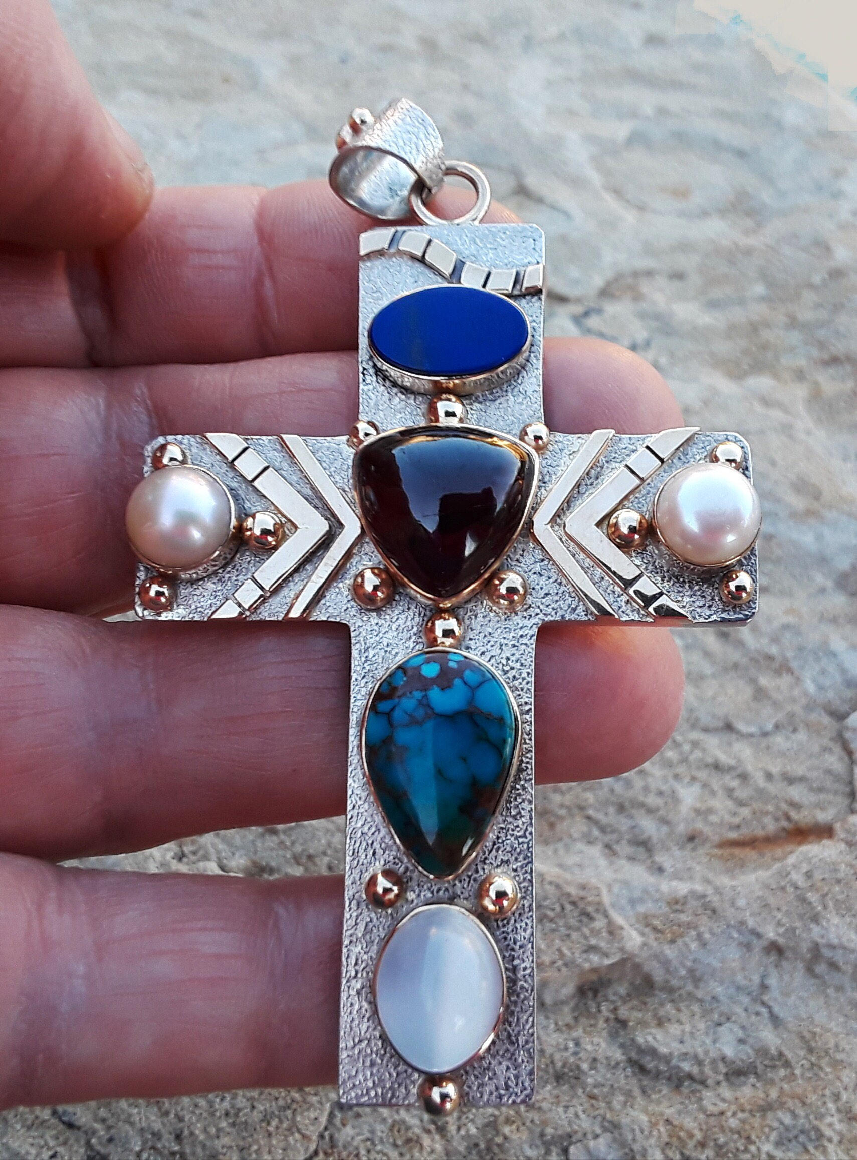 Master Goldsmth Estevan Garcia 14K Gold and Sterling Silver Gemstone ...