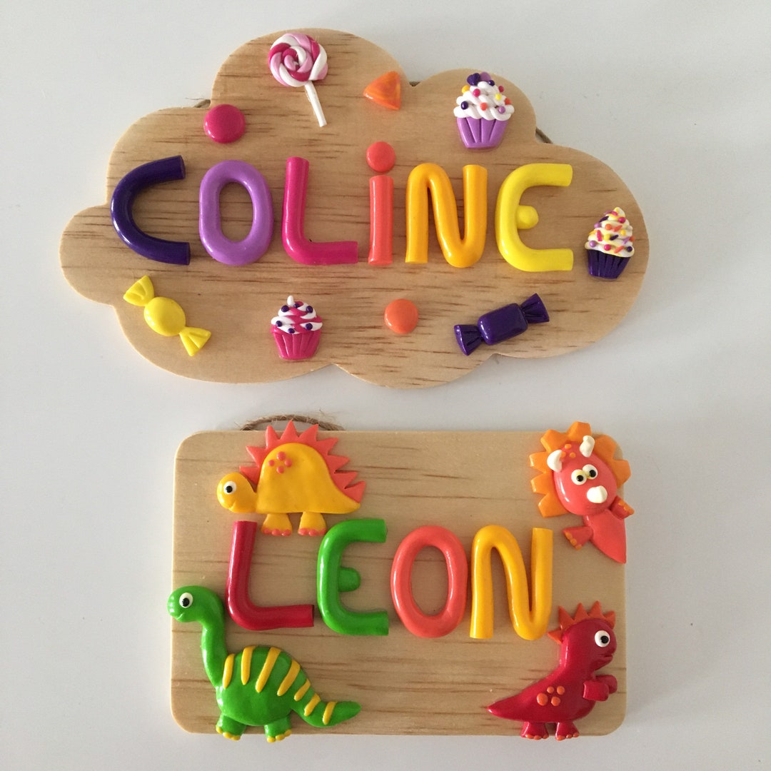 Door Plaque With First Name and Fimo Decorations ON ORDER Only - Etsy