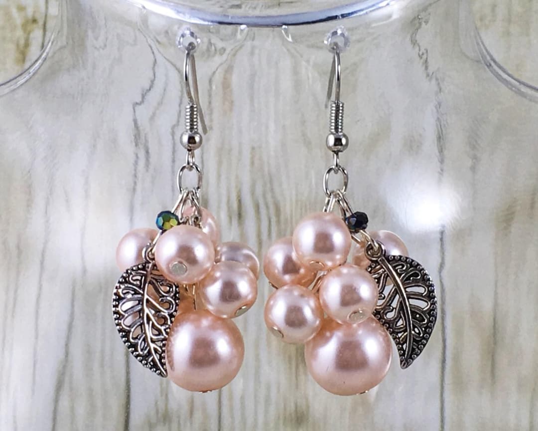 Pink Berry Drop Earrings | Dangly Pink Pearl Earrings | Matching ...