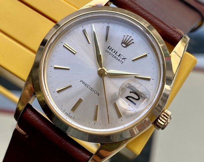Rolex 1961 Oysterdate Precision Gold Mechanical White 6694 Mens Vintage ...
