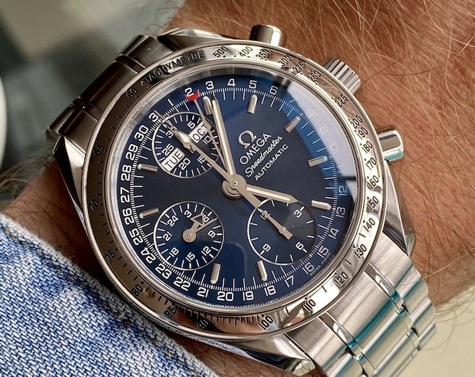 Omega Speedmaster Navy Blue Dial Men's Automatic Triple date watch ...