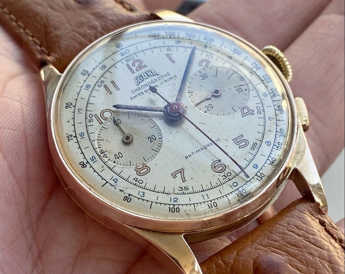 Egona chronograph 18K 750 Rose Gold Vintage Mens Chronographe Swiss ...