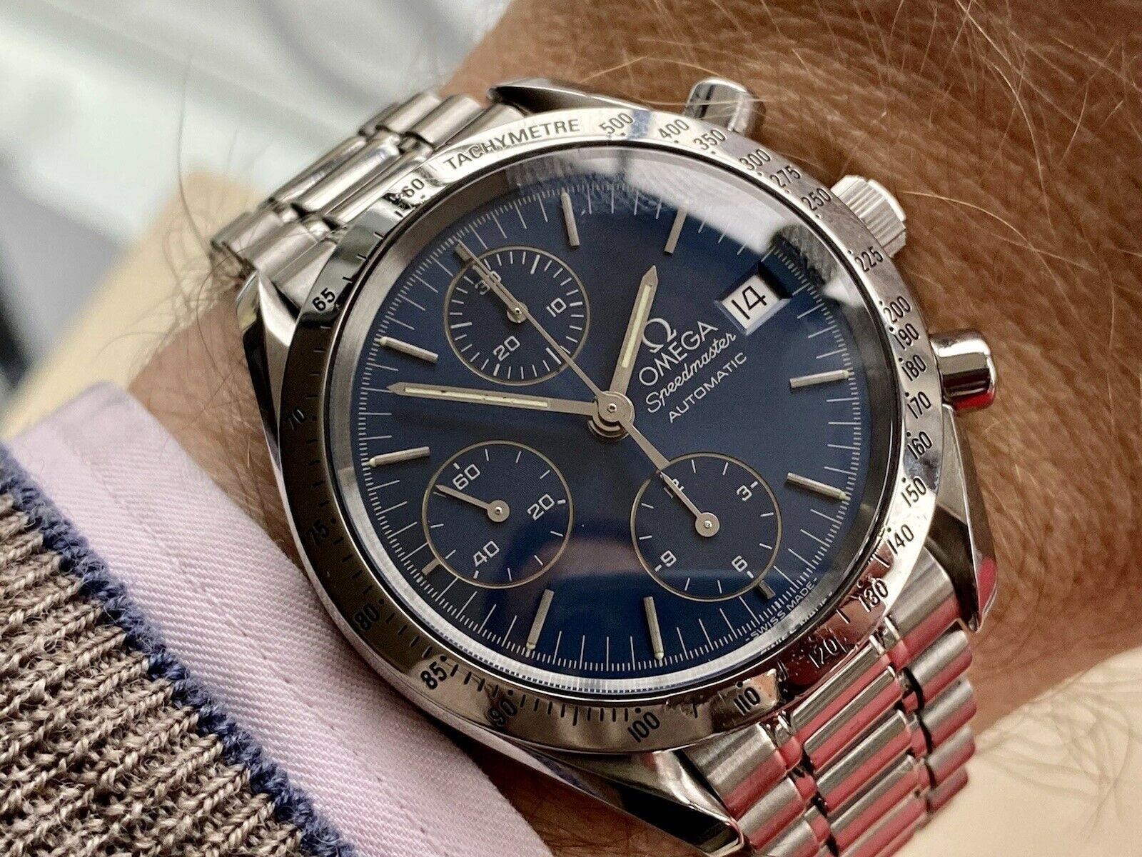 Omega Speedmaster Steel Blue Dial Men 38mm Automatic 1152 box papers ...