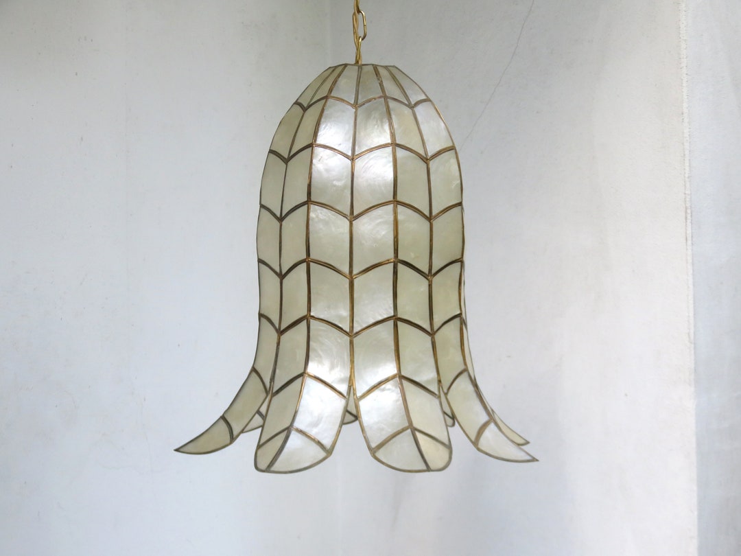Elegant and Unusual Ceiling Light blossom, 70s, Mother-of-pearl, Capiz ...