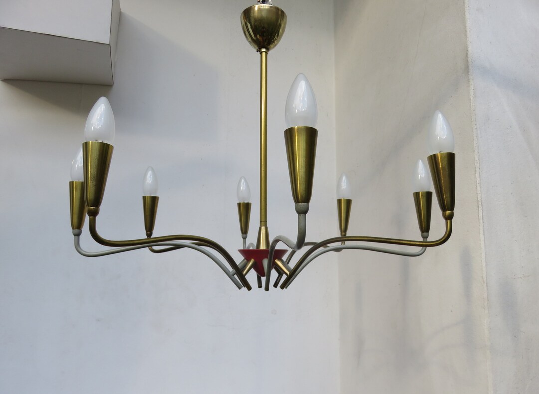 Ceiling Light, Sputnik, 50s, Brass, Grey, Red, 6-bulb - Etsy