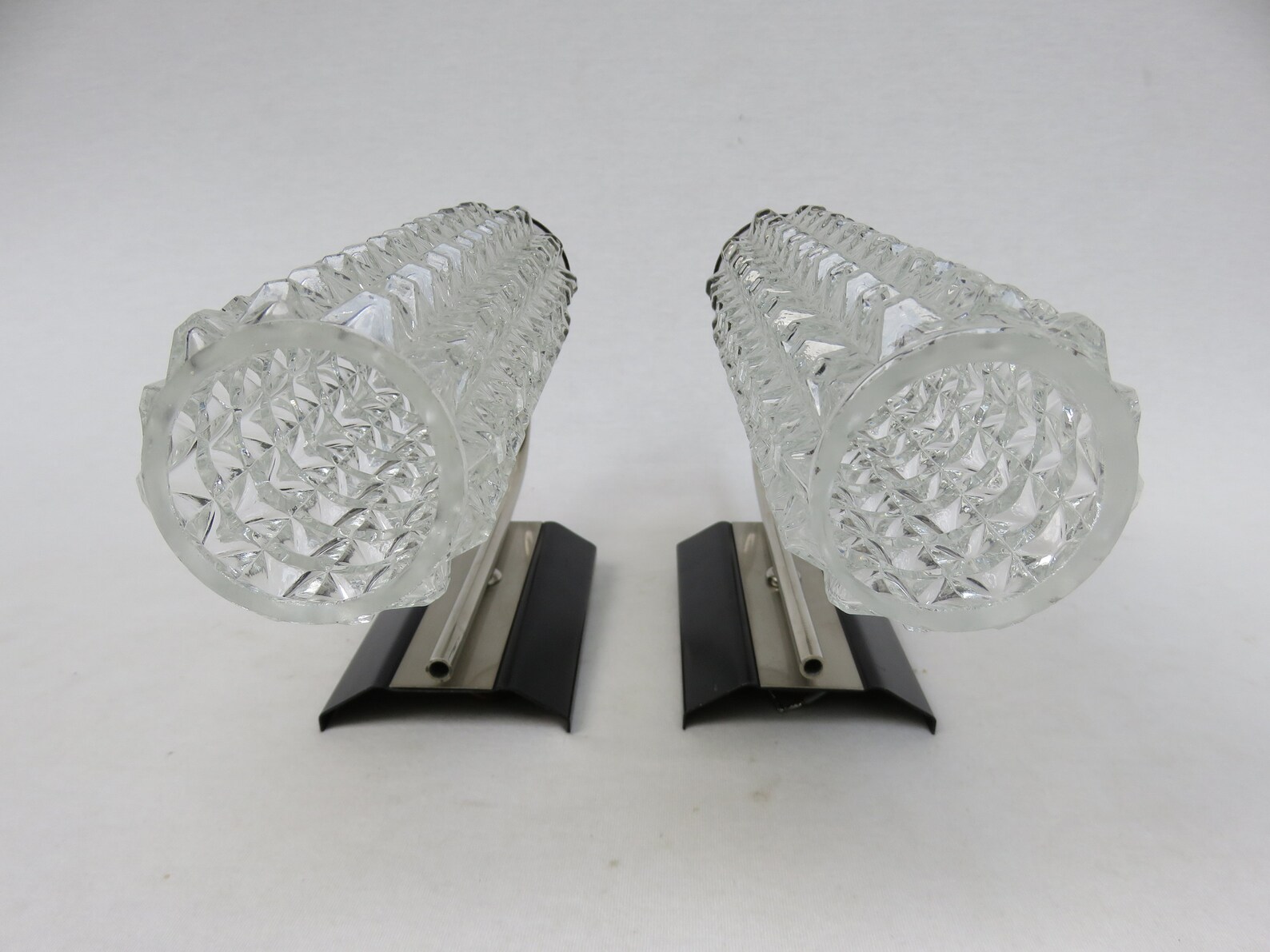1 Pair of Wall Lamps, 60s, Bubble Glass Colourless, Nickel-plated ...
