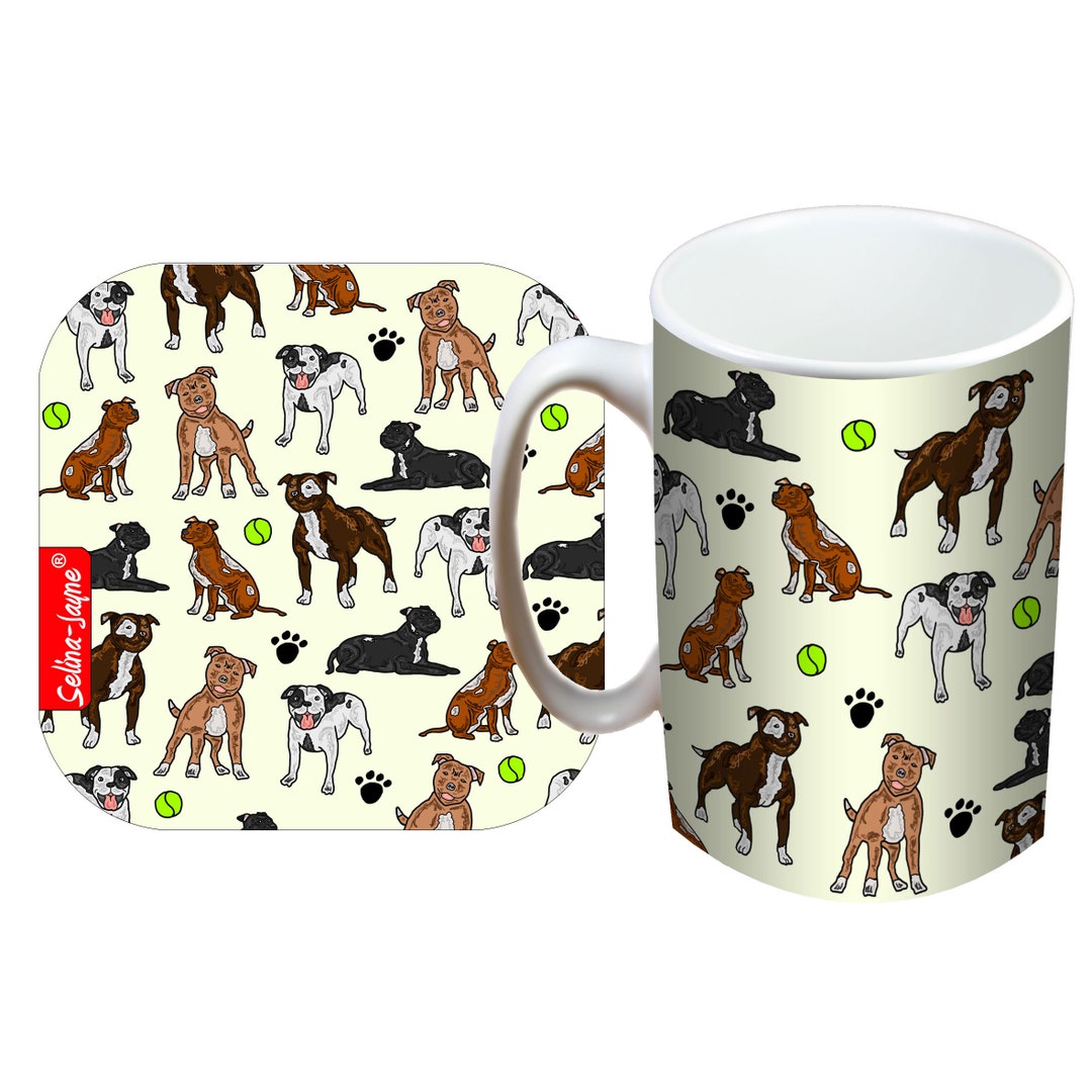 Staffy Dogs Mug and Coaster Gift Set by Selina-jayne - Etsy