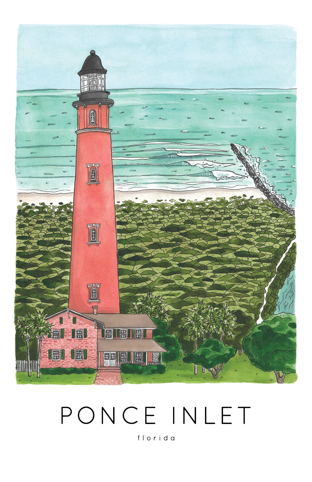 Ponce Inlet Lighthouse Watercolor Illustration Print - Etsy