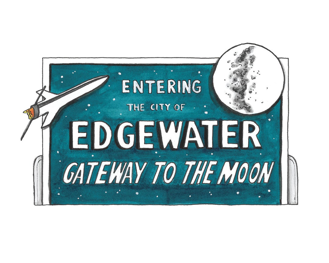 Edgewater, Florida Gateway to the Moon Watercolor Illustration Print - Etsy
