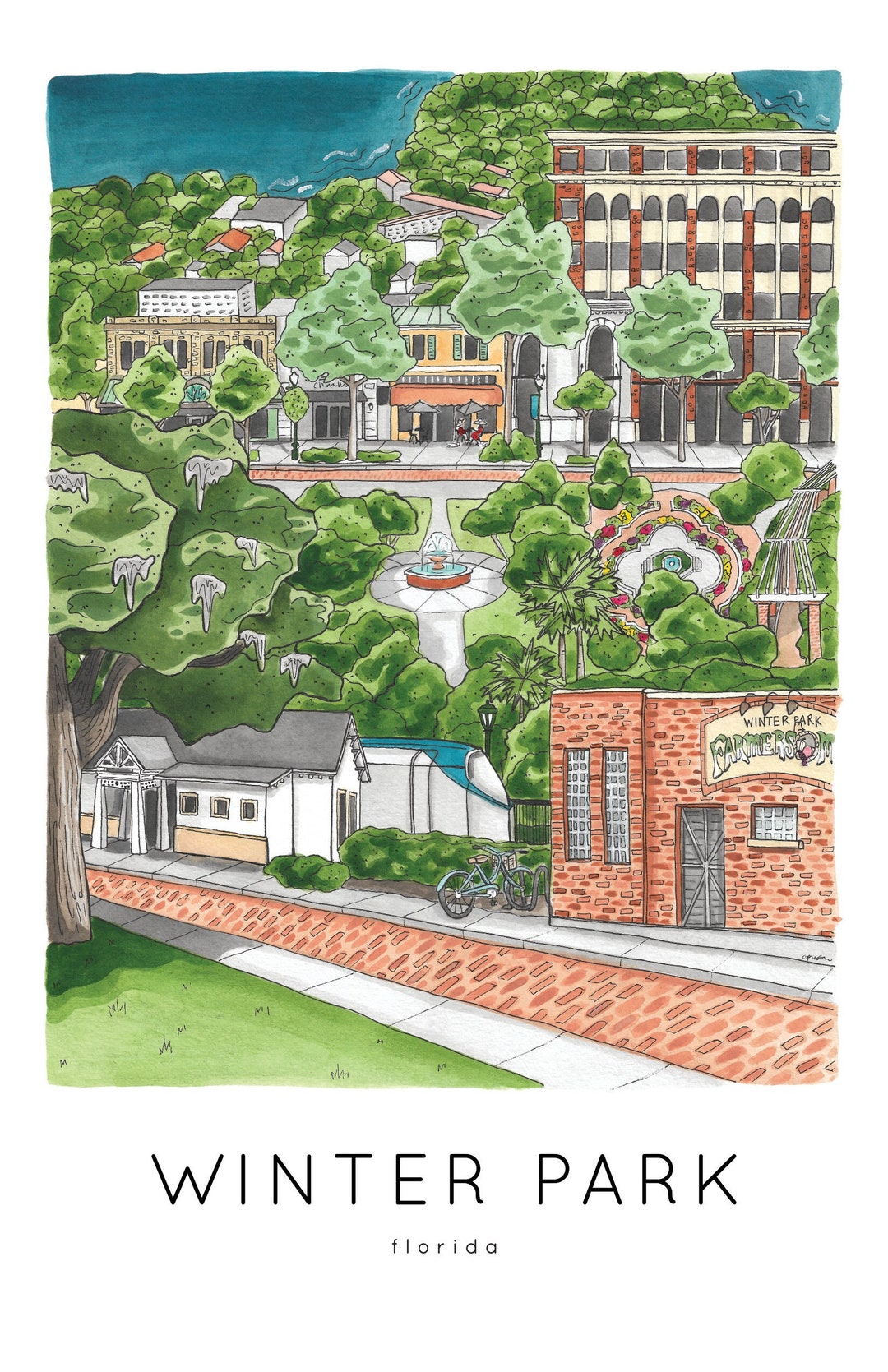 Winter Park, Florida Watercolor Illustration Print - Etsy
