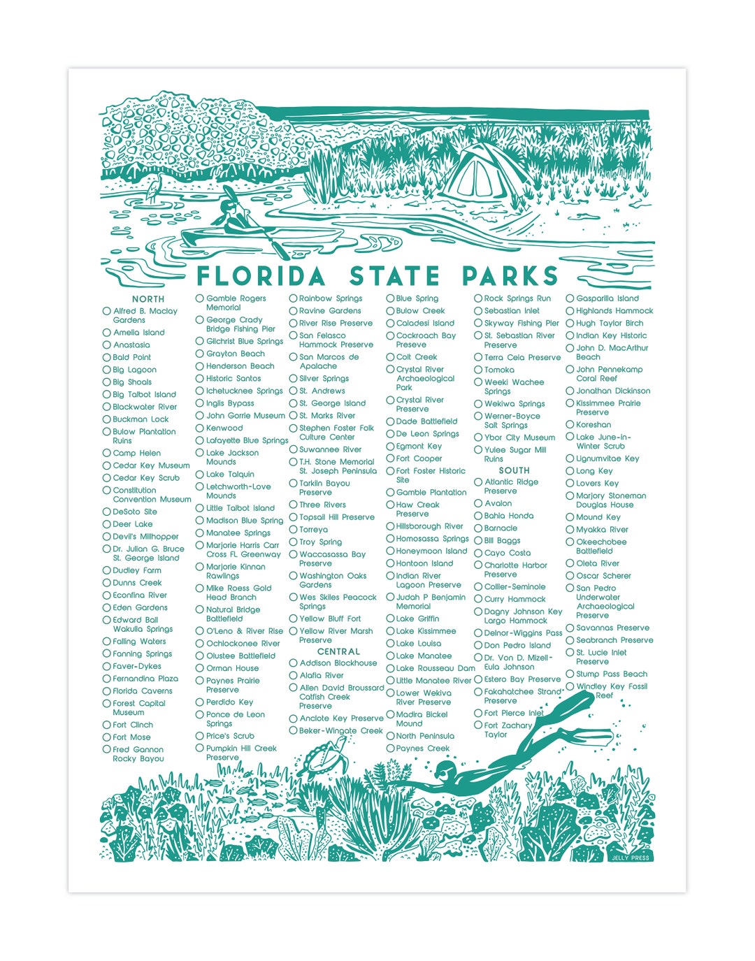 Florida State Park Checklist Screen Print Poster Jelly Press - Etsy