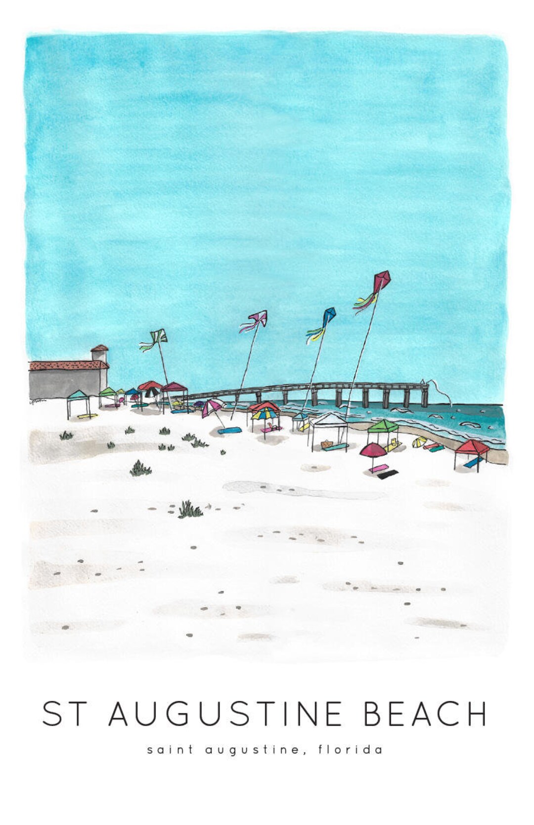 Watercolor Illustration Art Print of St. Augustine Beach, Florida - Etsy