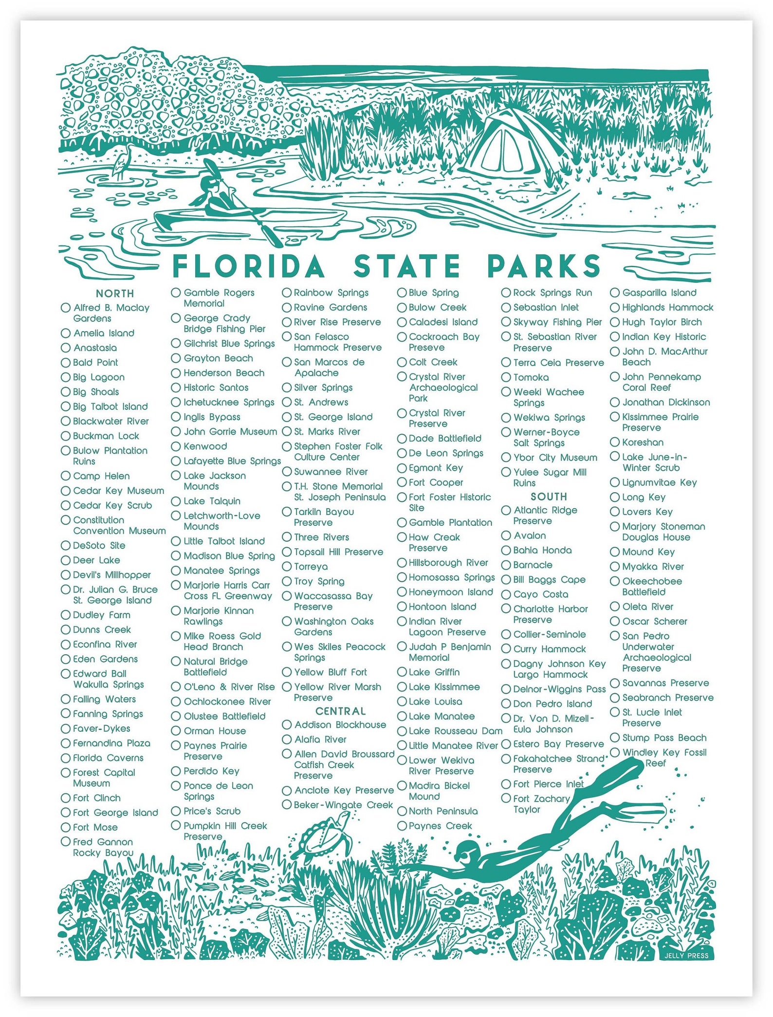 Florida State Park Checklist Screen Print Poster Jelly Press - Etsy