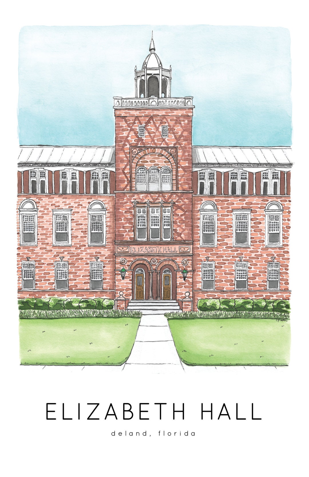 Watercolor Illustration Print of Elizabeth Hall Stetson University ...