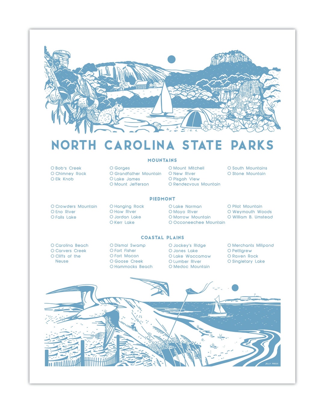 North Carolina State Park Checklist Screen Print Poster Jelly Press - Etsy