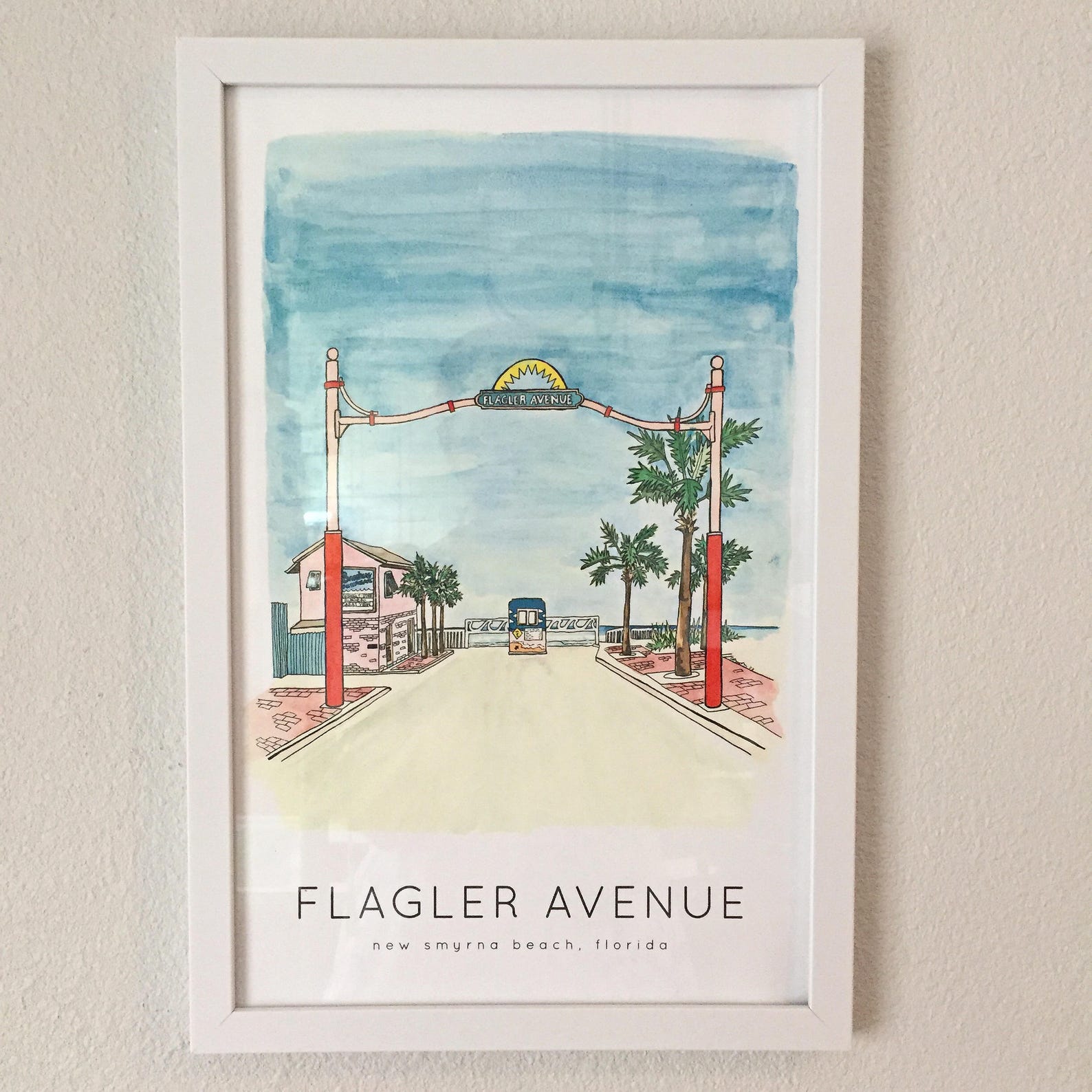 Watercolor Illustration Art Print of Flagler Avenue, New Smyrna Beach ...
