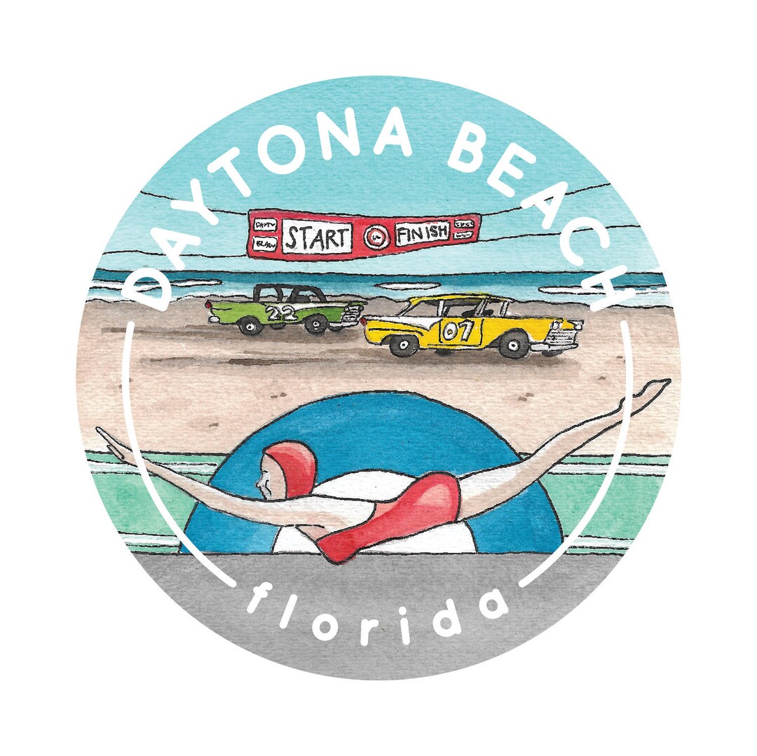 Daytona Beach Travel Sticker With Jantzen Diver and Vintage Nascar - Etsy
