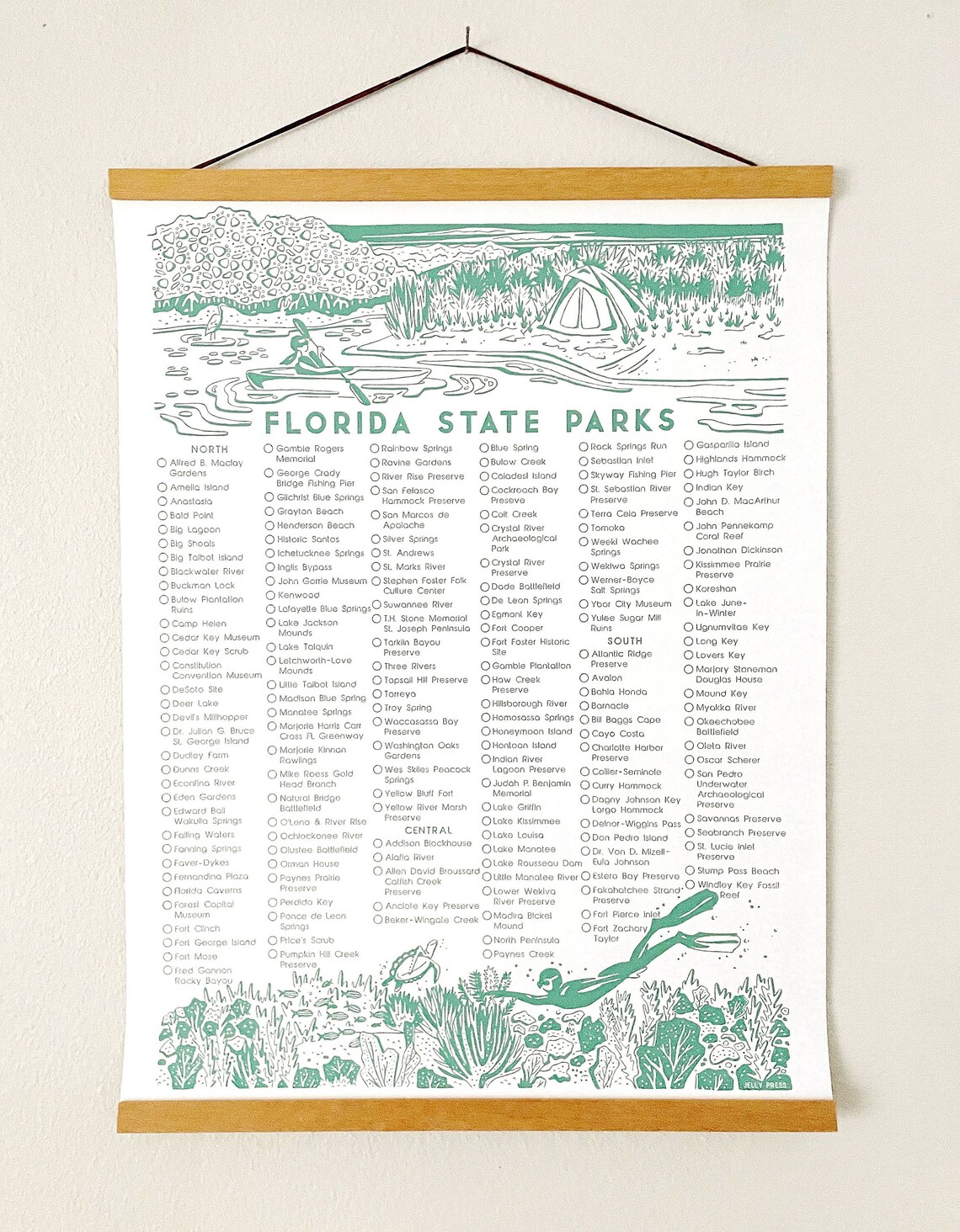 Florida State Park Checklist Screen Print Poster Jelly Press | Etsy