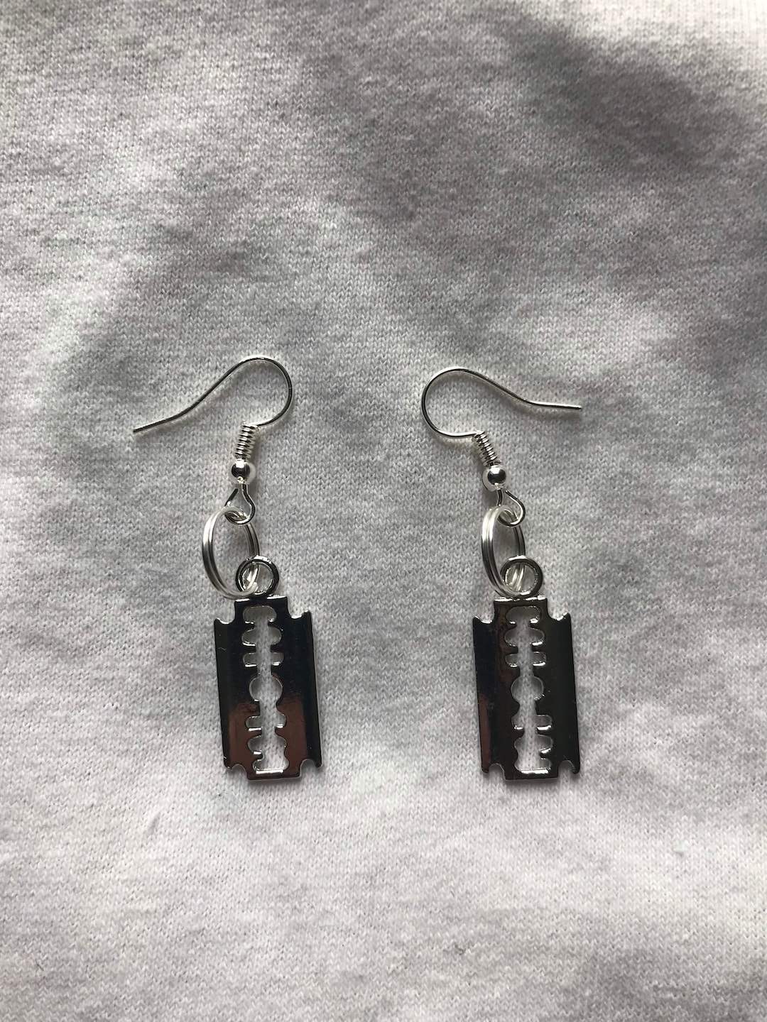 Razor Blade Silver Earrings | Emo Goth Cool Fashion Rock Tattoo - Etsy